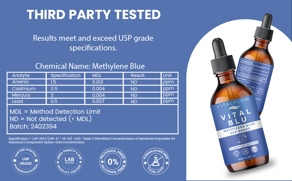 VITALBLU 100ml Methylene Blue 1% USP Grade, Ultra High Purity ...